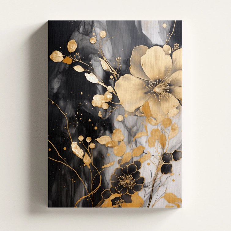Mercer41 Gold Floral Canvas Wall Art | Elegant Flower Botanical Painting | Wayfair.co.uk
